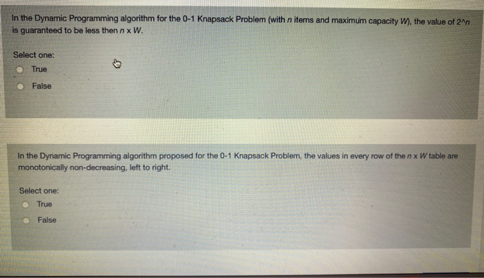 Solved In the Dynamic Programming algorithm for the 0-1 | Chegg.com