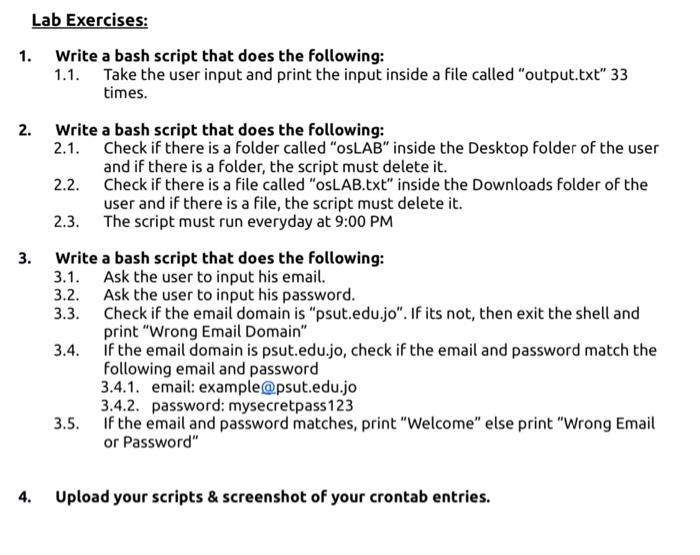 Solved Lab Exercises: 1. Write a bash script that does the | Chegg.com