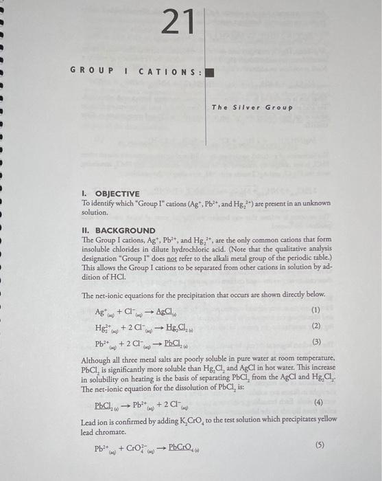 Solved 21 GROUP 1 CATIONS: The Silver Group I. OBJECTIVE To | Chegg.com