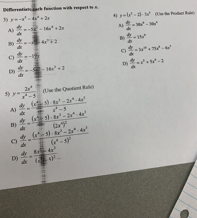 Solved Differentiate each function with respect to x. 3) | Chegg.com
