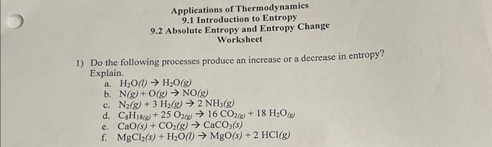 Solved Applications of Thermodynamics 9.1 Introduction to | Chegg.com