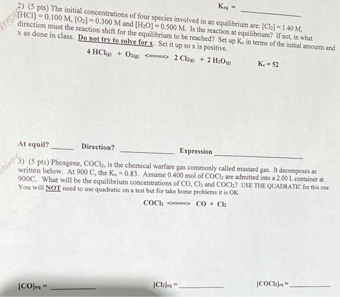 Solved 2) (5pts) The initial concentrations of four species | Chegg.com