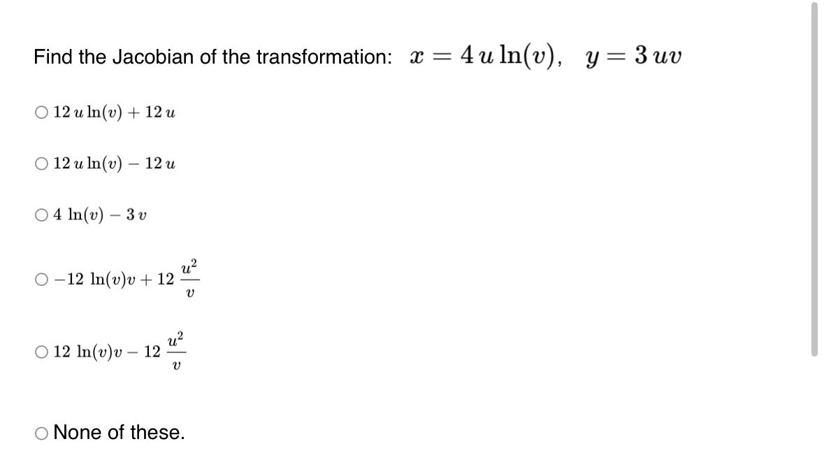 Solved Find the Jacobian of the transformation: | Chegg.com