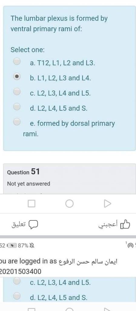 Solved The lumbar plexus is formed by ventral primary rami | Chegg.com
