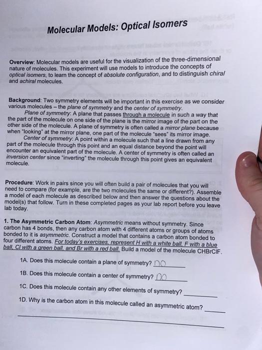 Solved Molecular Models: Optical Isomers Overview: Molecular | Chegg.com