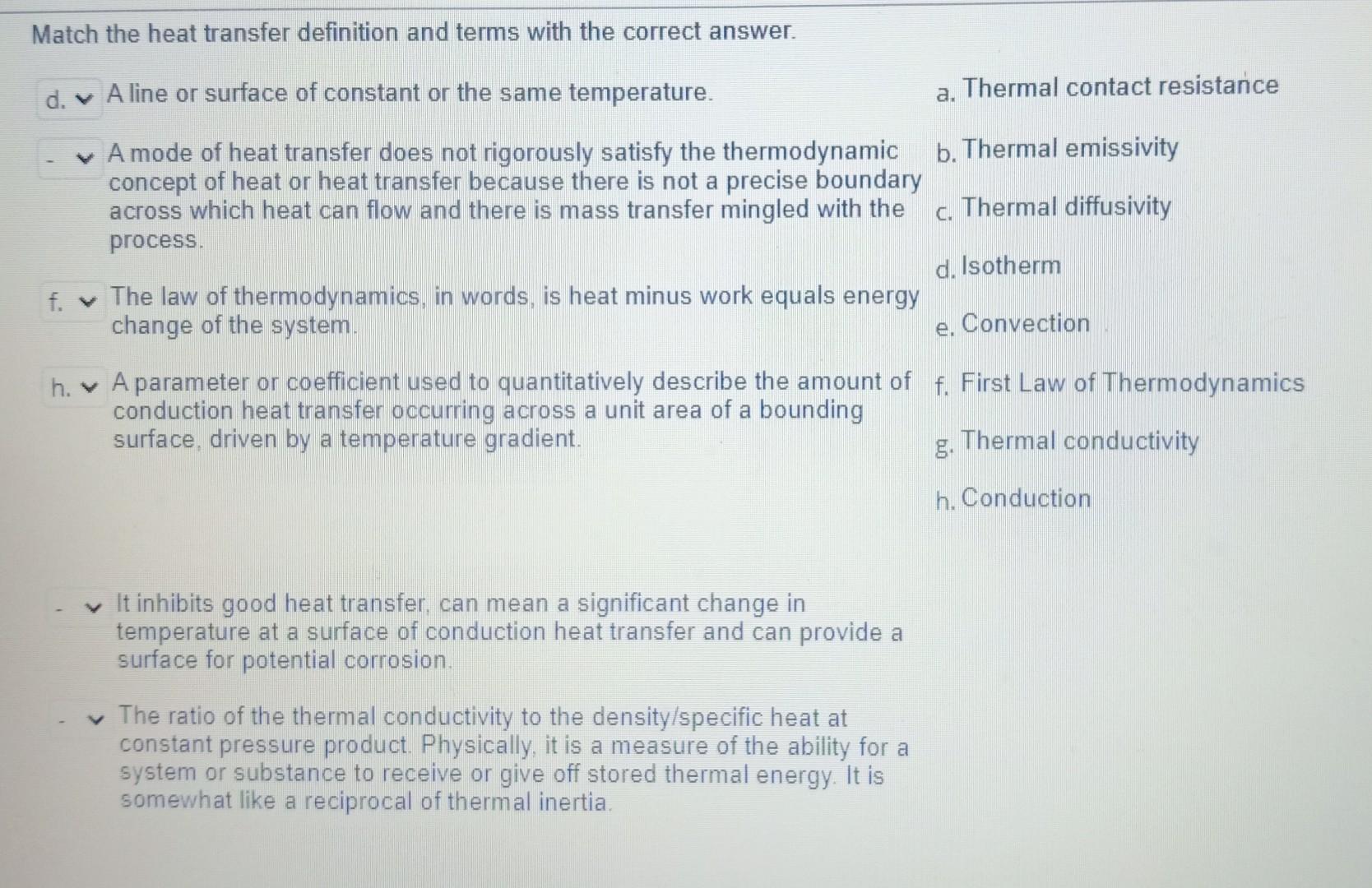 Solved Match the heat transfer definition and terms with the | Chegg.com