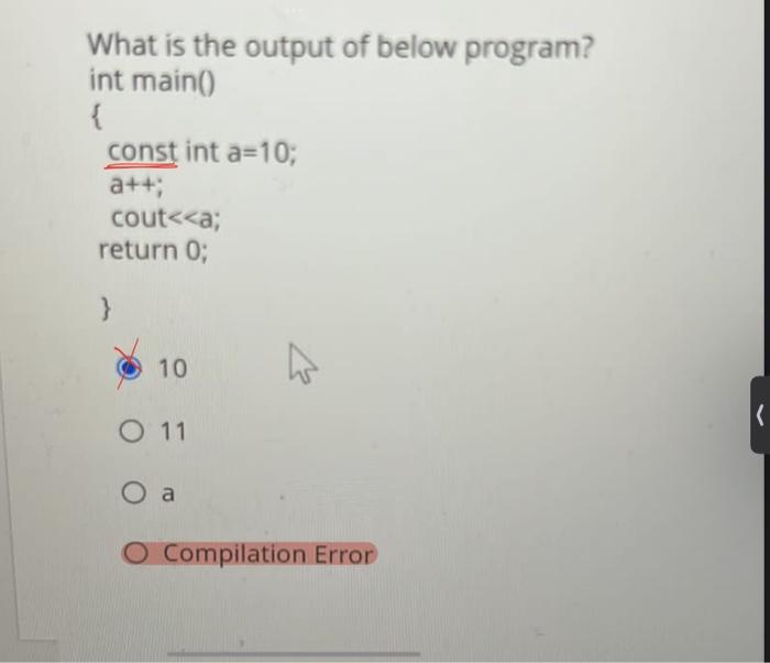 Solved What is the output of below program? int main() \{ | Chegg.com