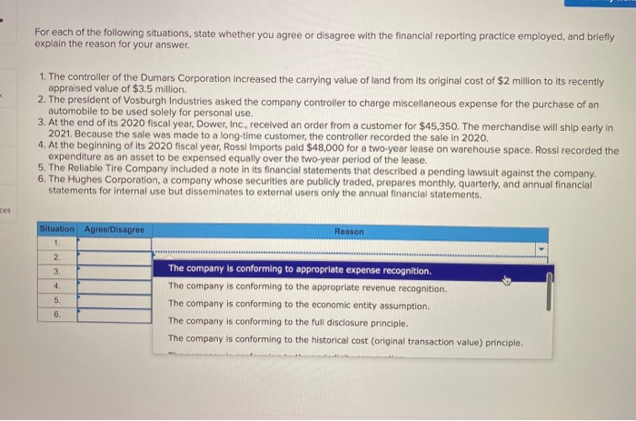 Solved For each of the following situations, state whether | Chegg.com