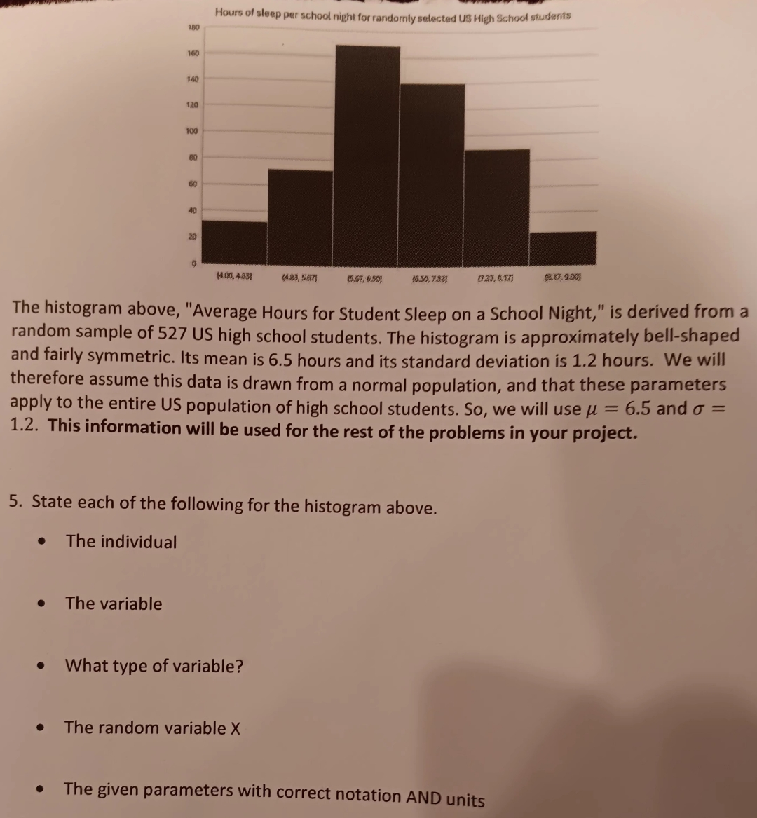 Solved The histogram above, "Average Hours for Student Sleep | Chegg.com
