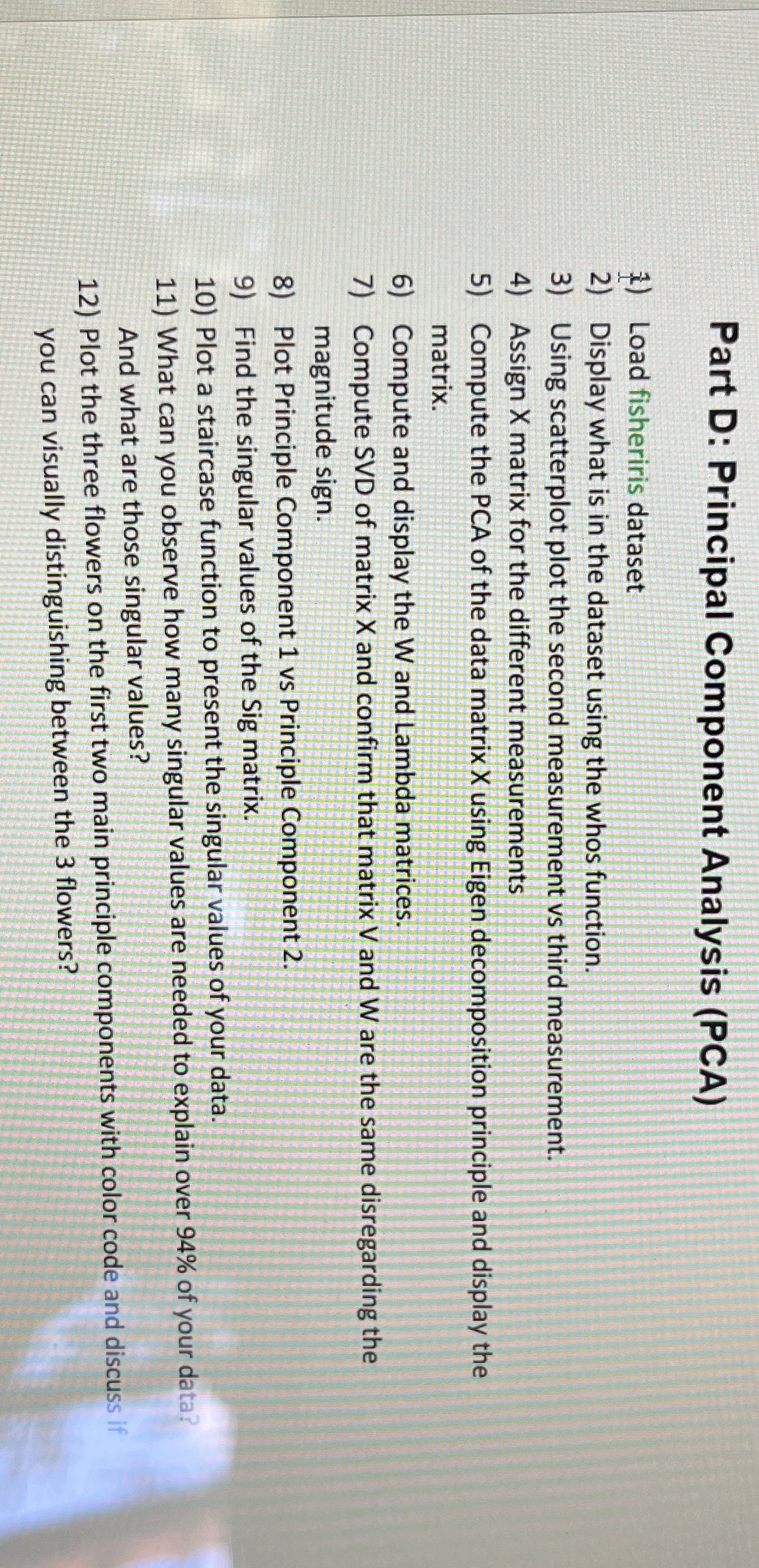 Part D: Principal Component Analysis (PCA)Load | Chegg.com