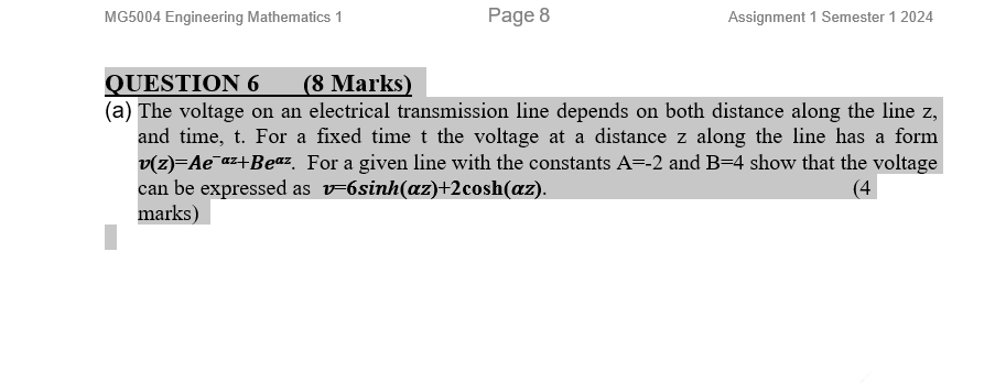 Solved QUESTION 6 (8 ﻿Marks)(a) ﻿The voltage on an | Chegg.com