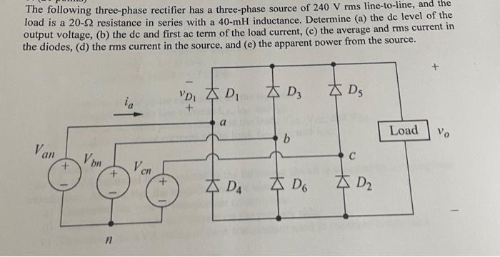 Solved The following three-phase rectifier has a three-phase | Chegg.com