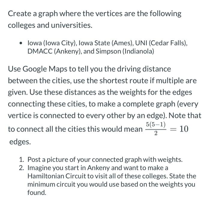 Solved Create a graph where the vertices are the following | Chegg.com