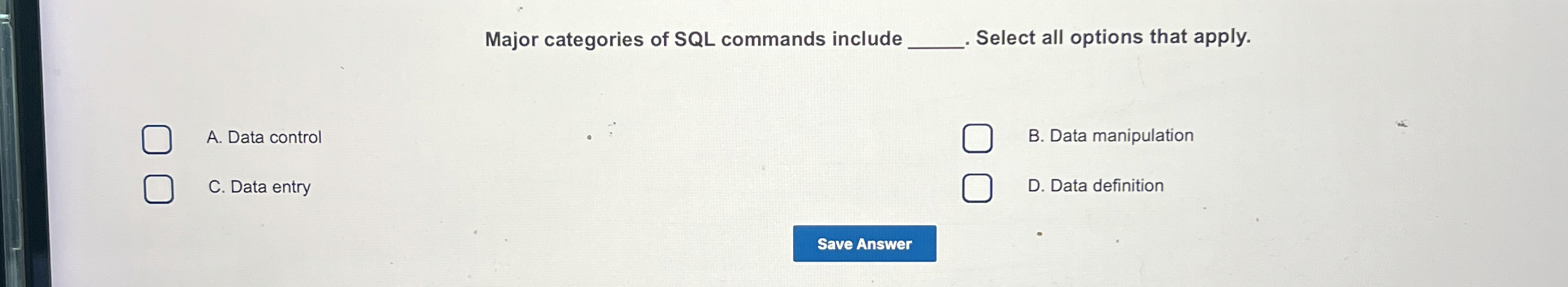Solved Major categories of SQL commands includeSelect all | Chegg.com