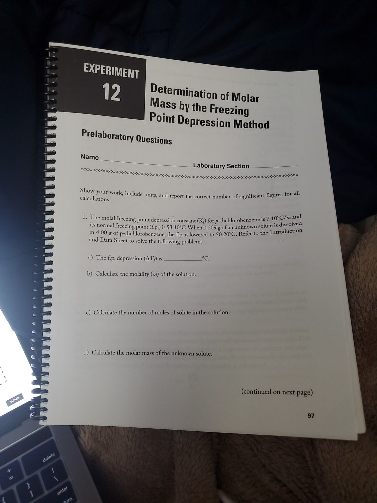 Solved EXPERIMENT Determination of Molar 12 Mass by the | Chegg.com