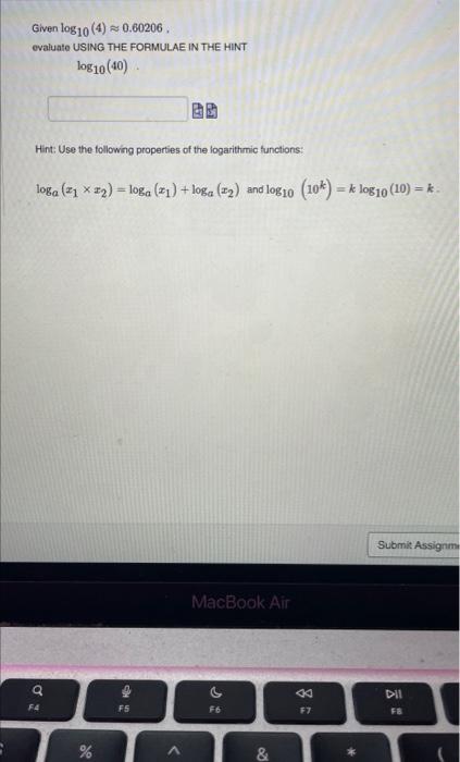 Solved Given log10 (4) 0.60206. evaluate USING THE FORMULAE | Chegg.com