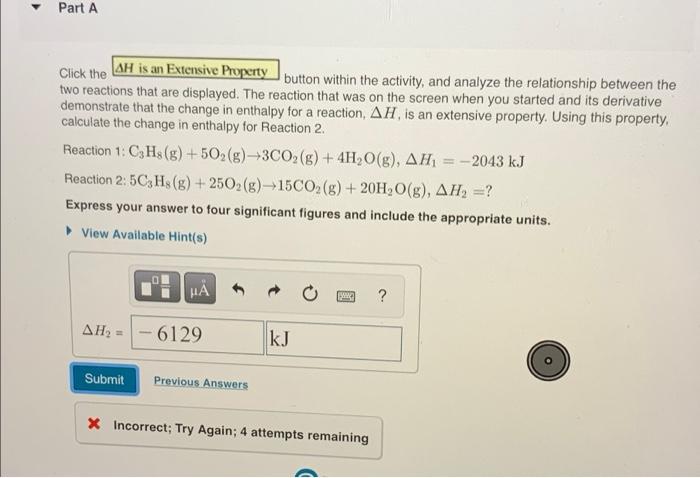 Solved Part A Click the AH is an Extensive Property button | Chegg.com