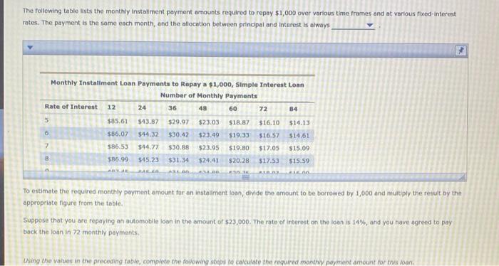 Solved 8. Calculating an installment loan payment using | Chegg.com