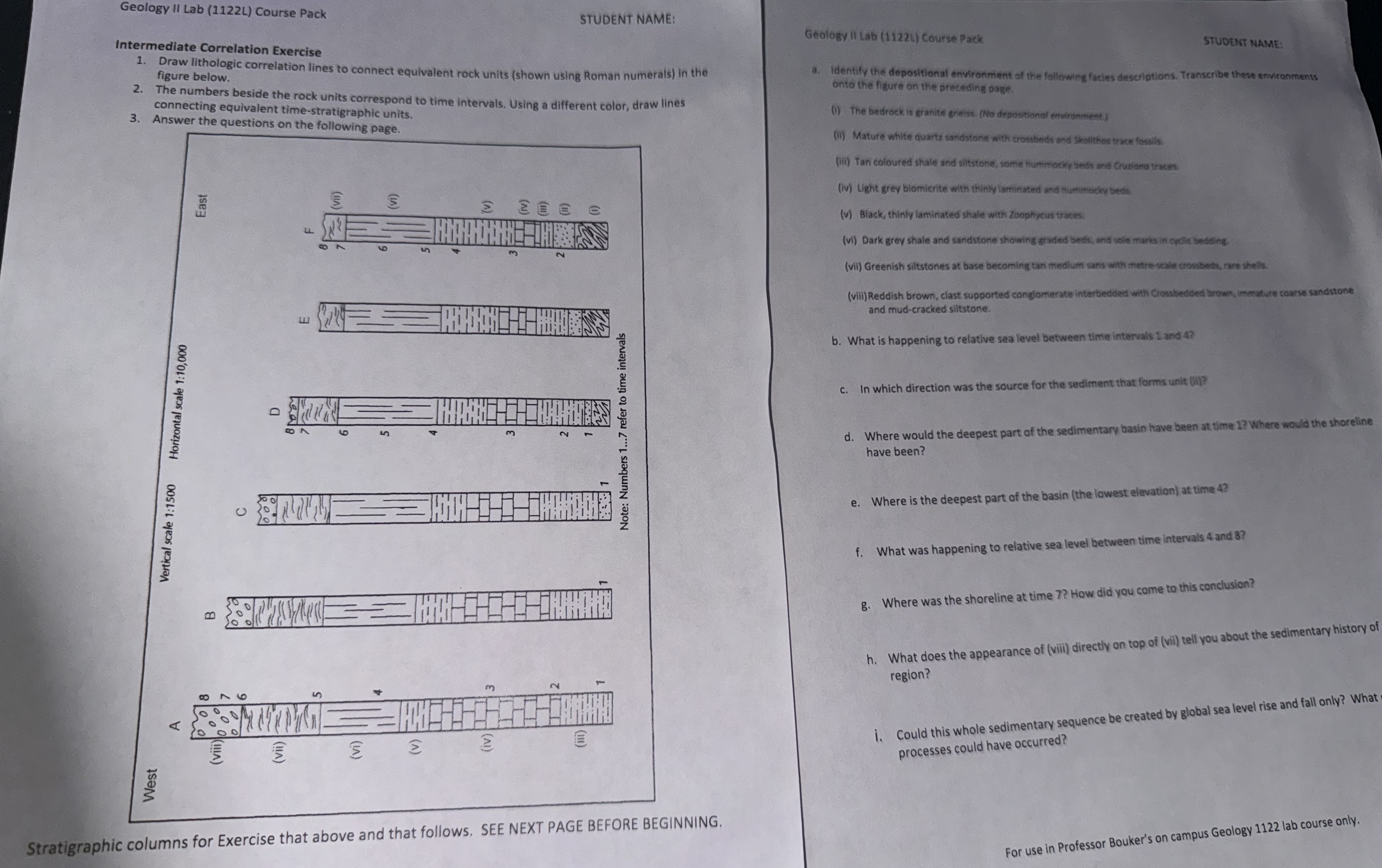 Solved Intermediate Correlation ExerciseDraw lithologic | Chegg.com