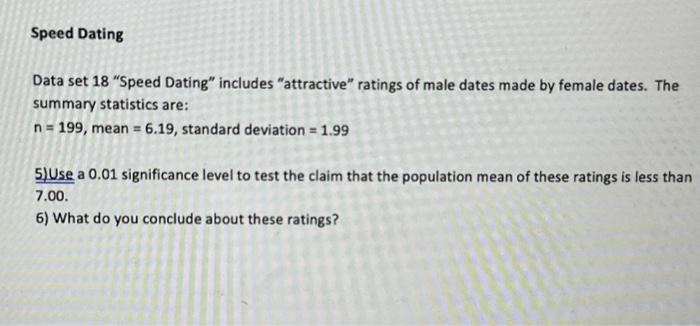 Solved Data set 18 "Speed Dating" includes "attractive" | Chegg.com