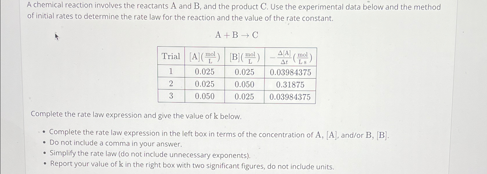 Solved A chemical reaction involves the reactants A and B, | Chegg.com