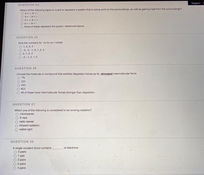 Solved Support QUESTION 24 Which of the following signs on | Chegg.com