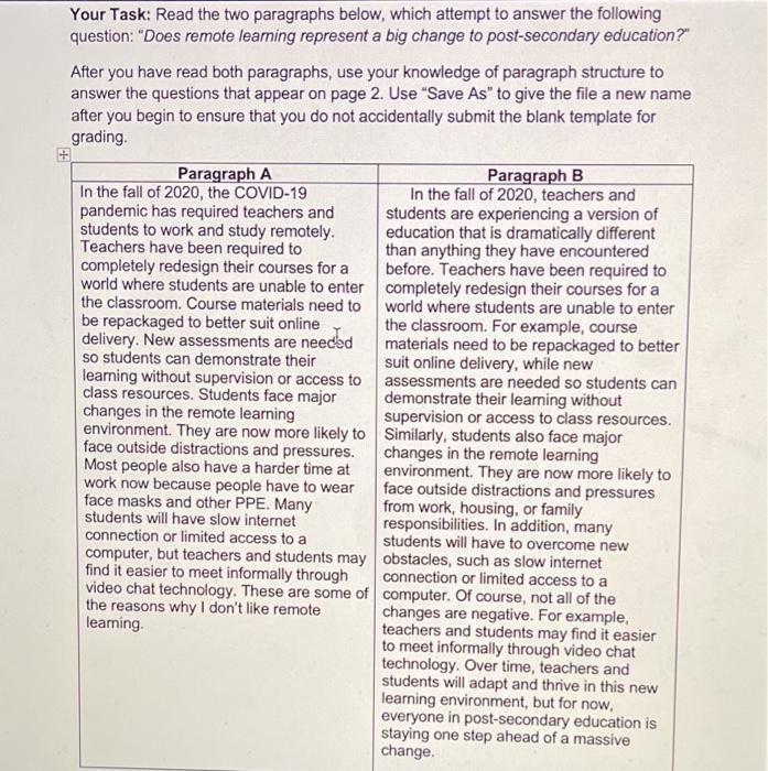 Solved Your Task: Read the two paragraphs below, which | Chegg.com