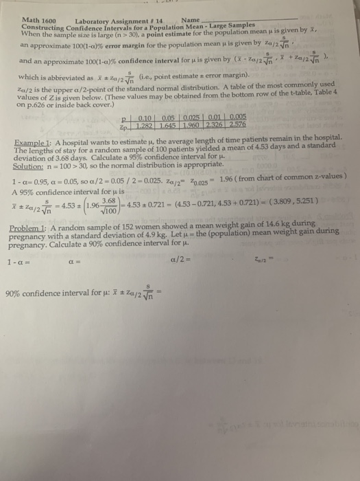 Solved Math 1600 Laboratory Assignment # 14 Name | Chegg.com