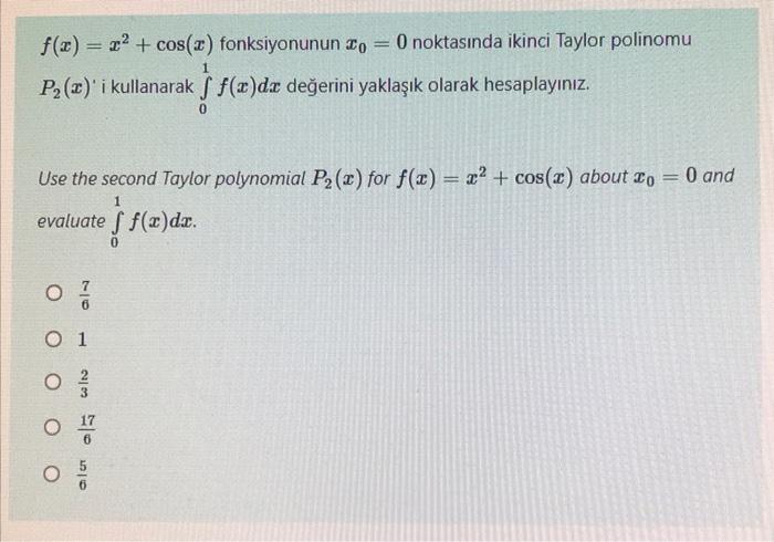 Solved f(x) = x² + cos(x) fonksiyonunun To 0 noktasında | Chegg.com