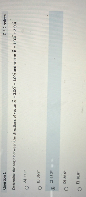 Solved Question 102 ﻿pointsDetermine the angle between the | Chegg.com