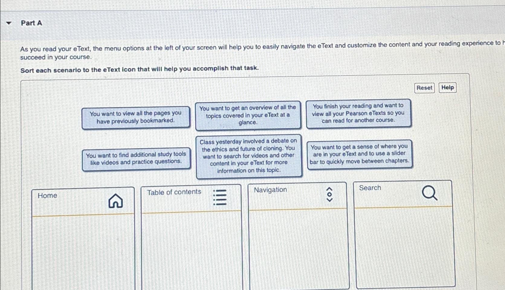 Solved Part AAs you read your eText, the menu options at the | Chegg.com
