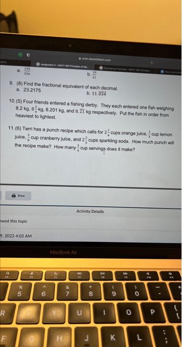 Solved 9. (8) Find the fractional equivalent of each | Chegg.com