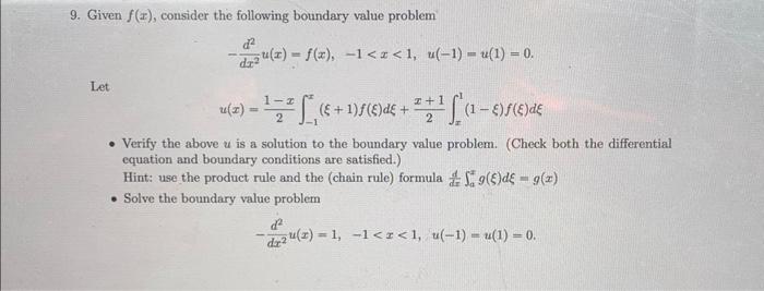 9. Given f(x), consider the following boundary value | Chegg.com