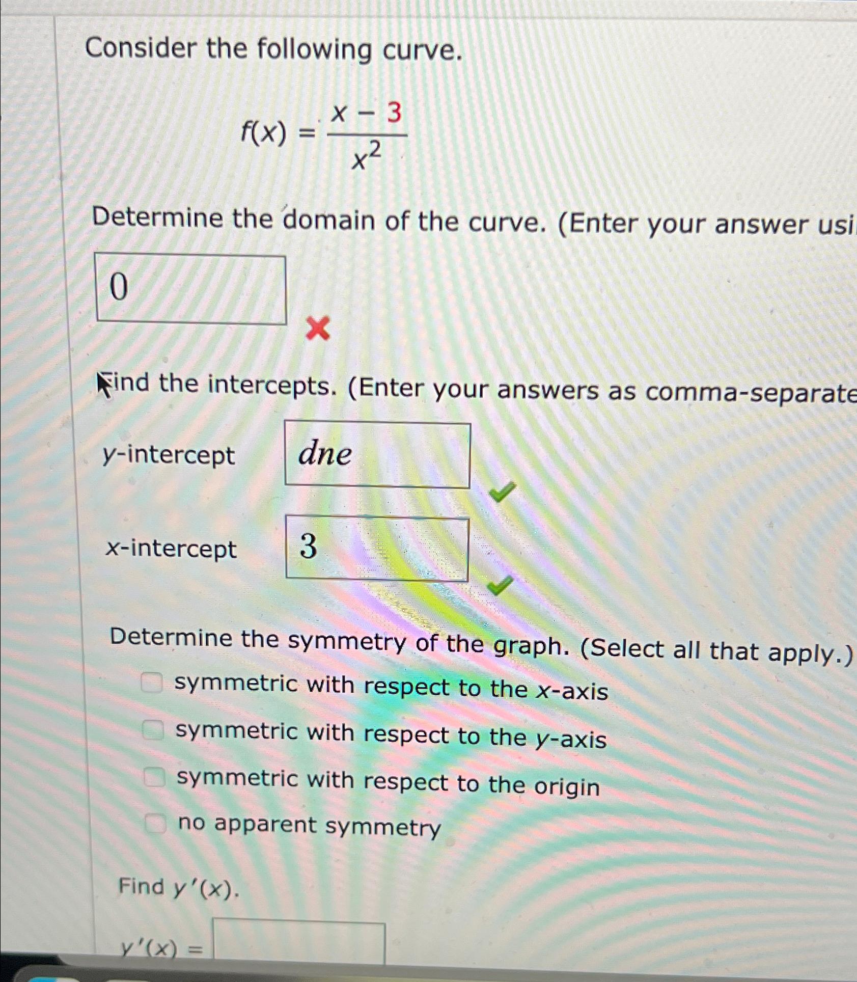 Solved Consider the following curve.f(x)=x-3x2Determine the | Chegg.com
