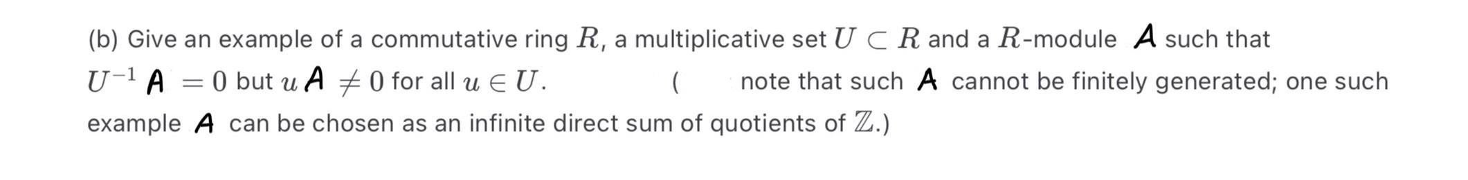 Solved (b) ﻿Give an example of a commutative ring R, ﻿a | Chegg.com