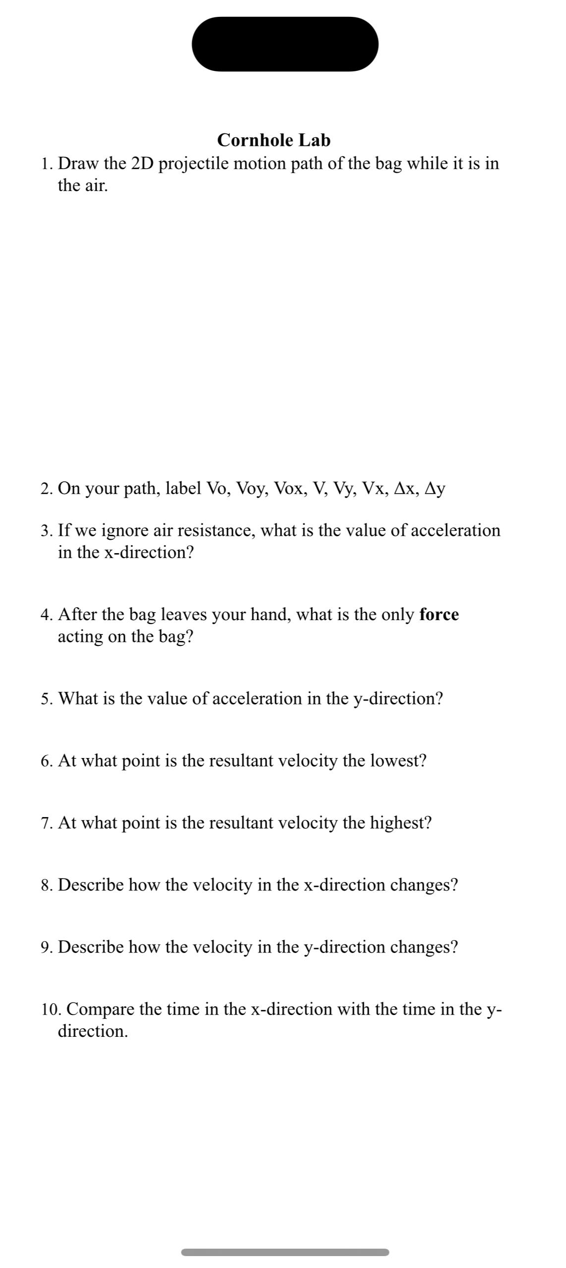 Solved Cornhole LabDraw the 2D ﻿projectile motion path of | Chegg.com