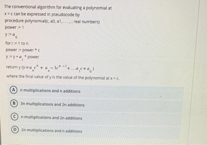 Solved Xc Can Be Expressed In Pseudocode By Procedure