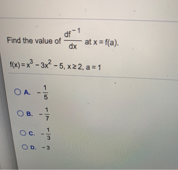 Solved df 1 Find the value of dx at x=f(a). f(x)= x2 – 3x? | Chegg.com