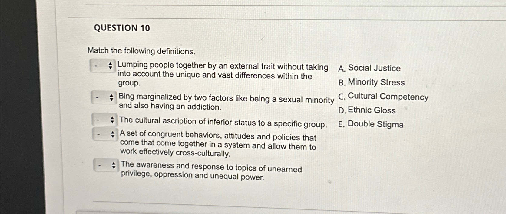 Solved QUESTION 10Match the following definitions.Lumping | Chegg.com