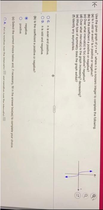 Solved Use the given graph of y=axn, where n is a nonzero | Chegg.com