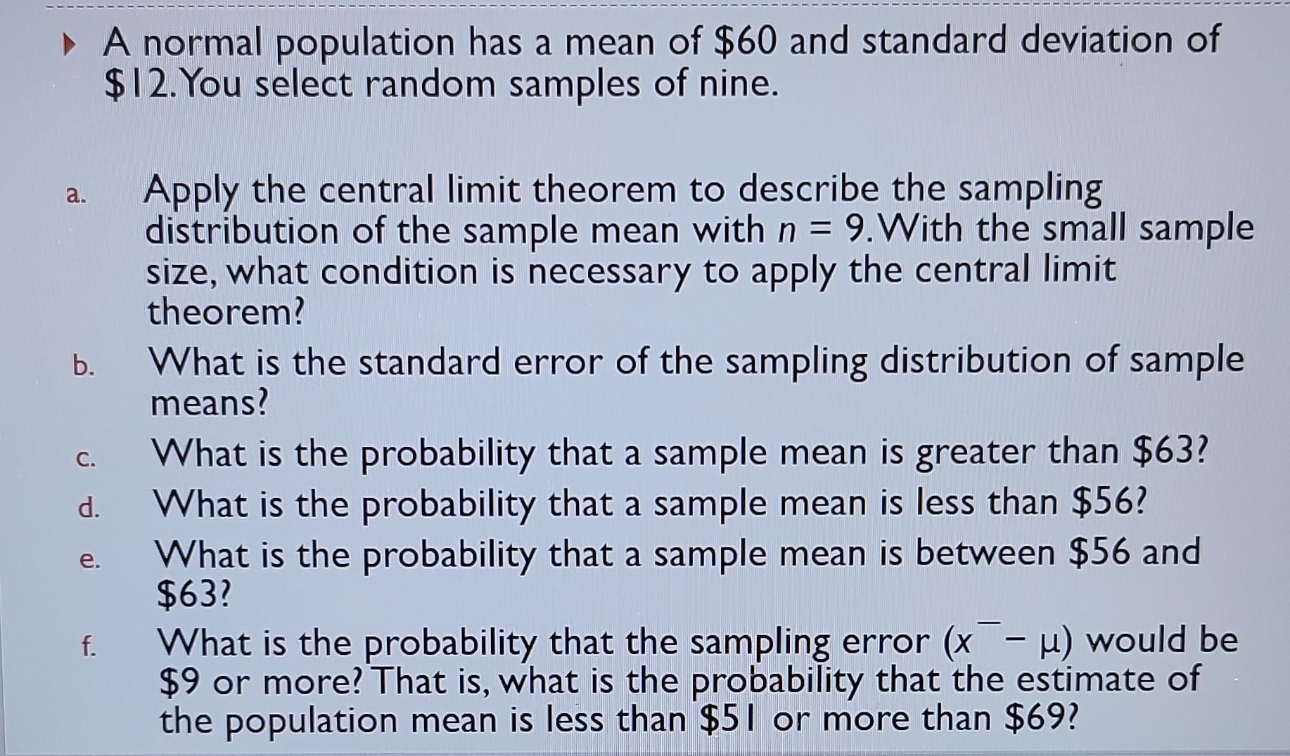 Solved - A normal population has a mean of $60 and standard | Chegg.com