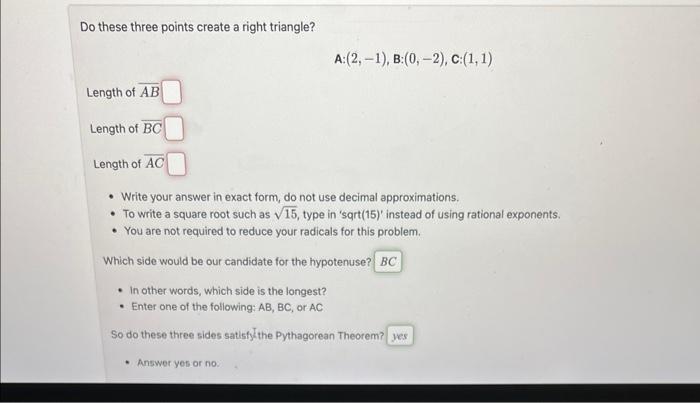 Solved Do these three points create a right triangle? | Chegg.com