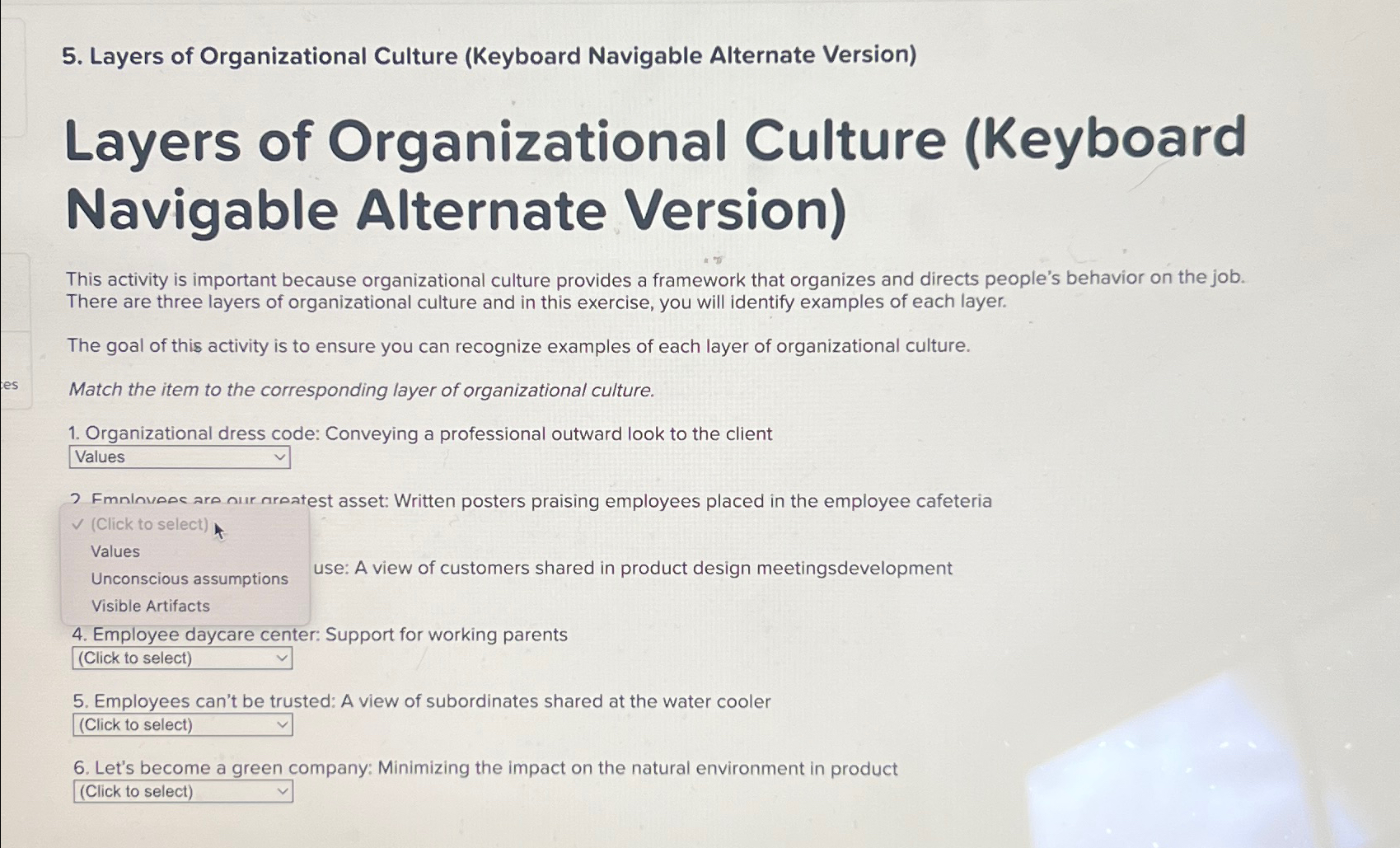 Solved Layers of Organizational Culture (Keyboard Navigable | Chegg.com