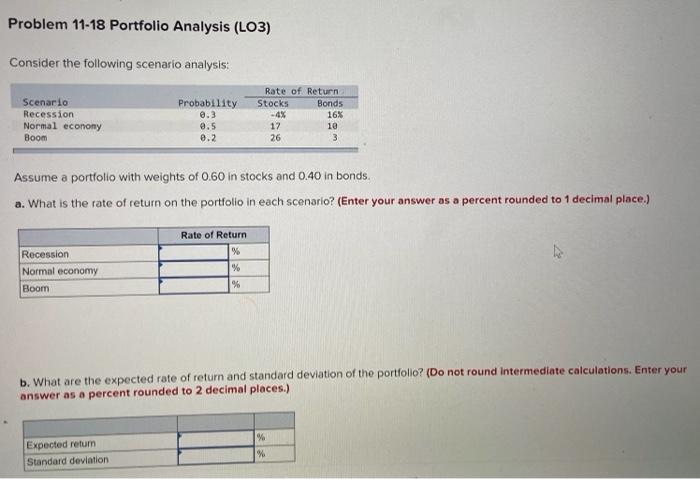 Solved Problem 11-18 Portfolio Analysis (L03) Consider the | Chegg.com