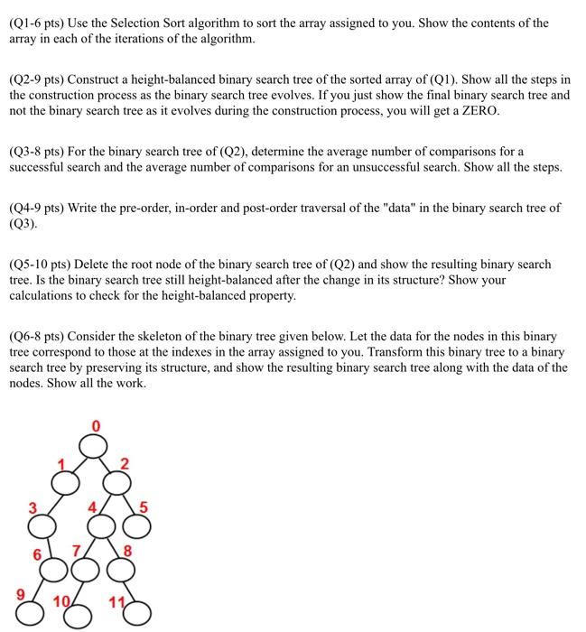 Solved (Q1-6 pts) Use the Selection Sort algorithm to sort | Chegg.com