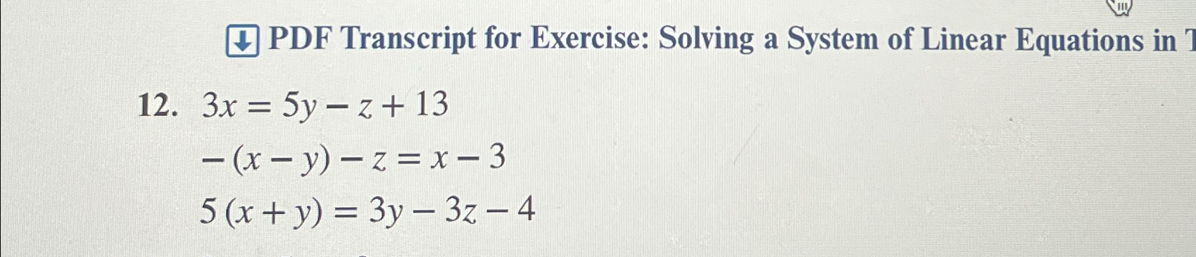 Solved PDF Transcript for Exercise: Solving a System of | Chegg.com