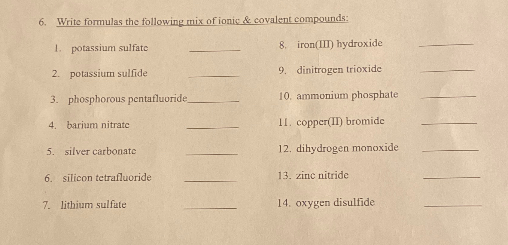 Solved Write formulas the following mix of ionic & covalent | Chegg.com