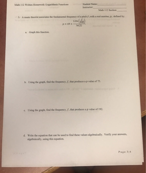 Solved Math 112 Written Homework: Logarithmic Functions | Chegg.com