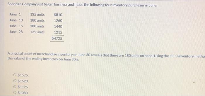 Solved Sheridan Company just began business and made the | Chegg.com