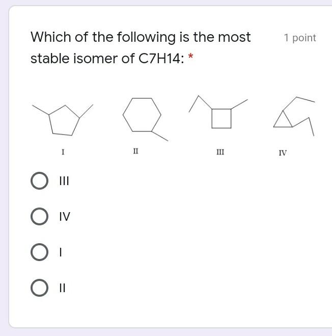 Solved 1 point Which of the following is the most stable | Chegg.com